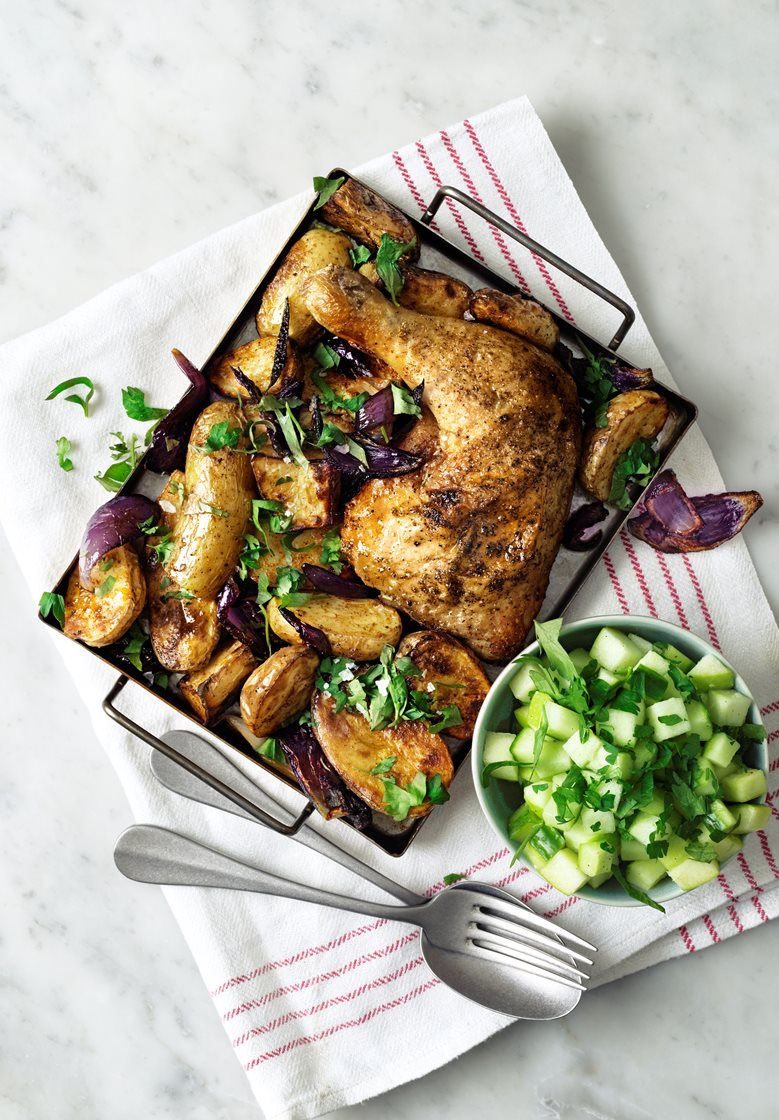 Kyckling med rostad potatis och äppelsalsa - Recept - Linas Matkasse