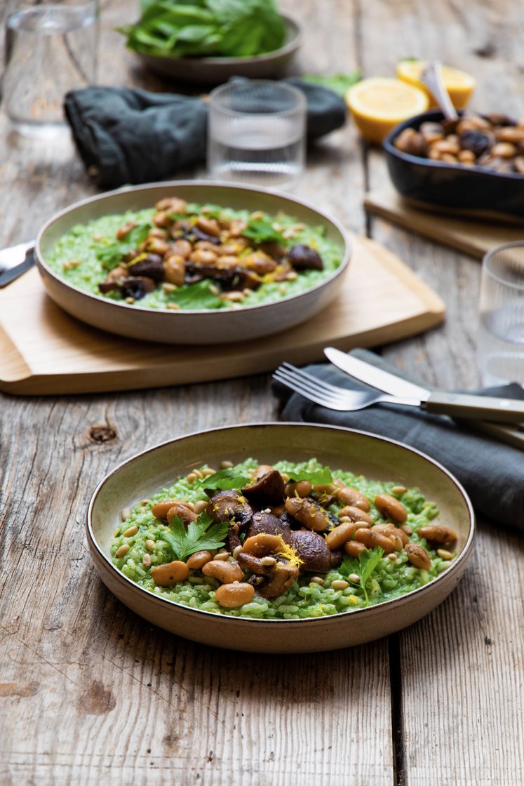 Grønn risotto med stekt sopp - Oppskrift - Godtlevert
