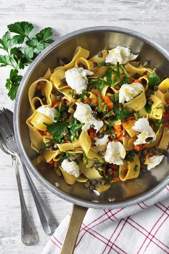 Pasta soffritto med mozzarella och stekt kapris - Linas Matkasse